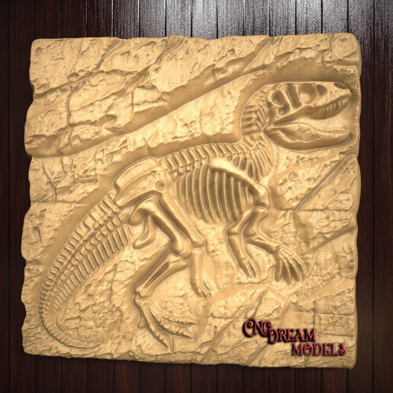Dinosaur Fossil Relief 3D STL File for CNC Router Carving or 3D Resin ...