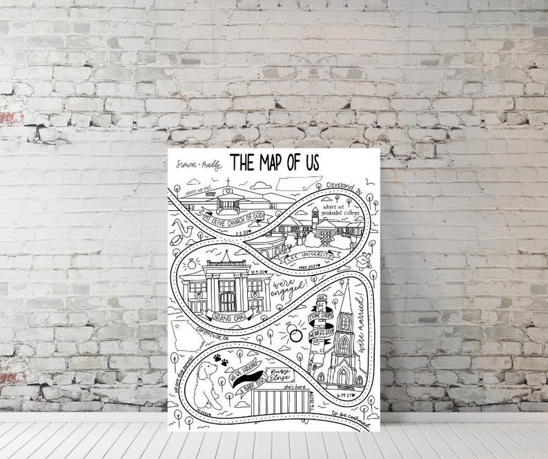 Personalized Couple Map Timeline | Digital Map for Couples ...