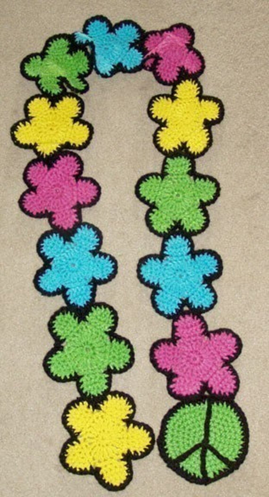 DIY Retro Flower Scarf Crochet Pattern With Peace Sign - Etsy
