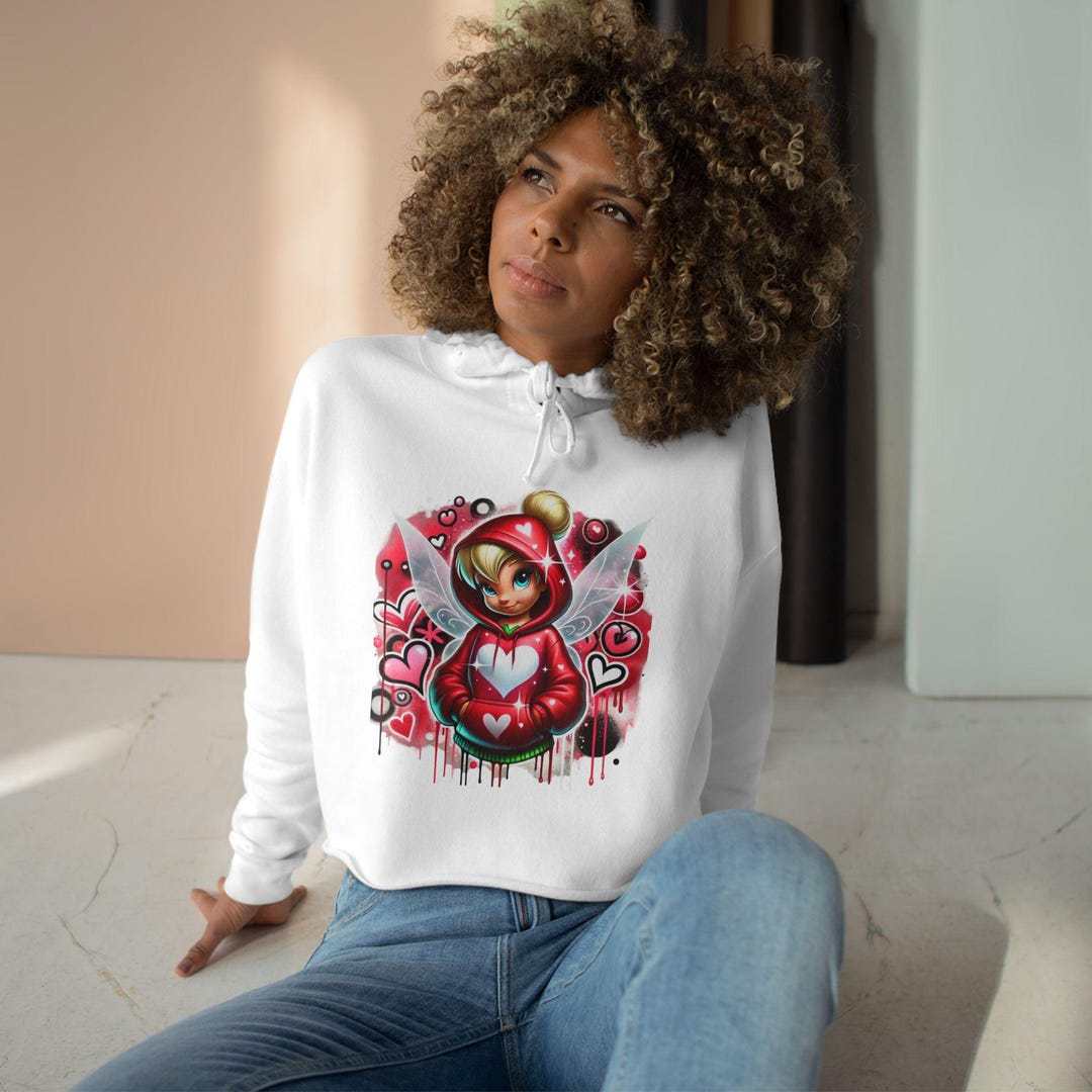 Tinkerbell Crop Hoodie, Red and Black Custom Fun Top, Women's Cropped ...