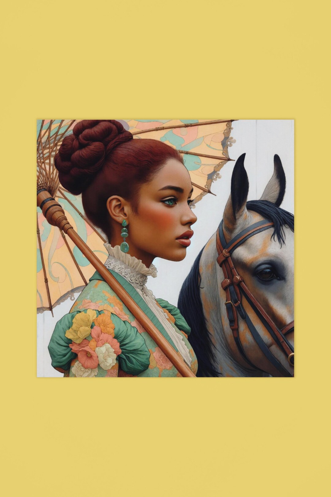 Poster, Creole Queen With Parasol, Belle Epoque Woman With Horse ...