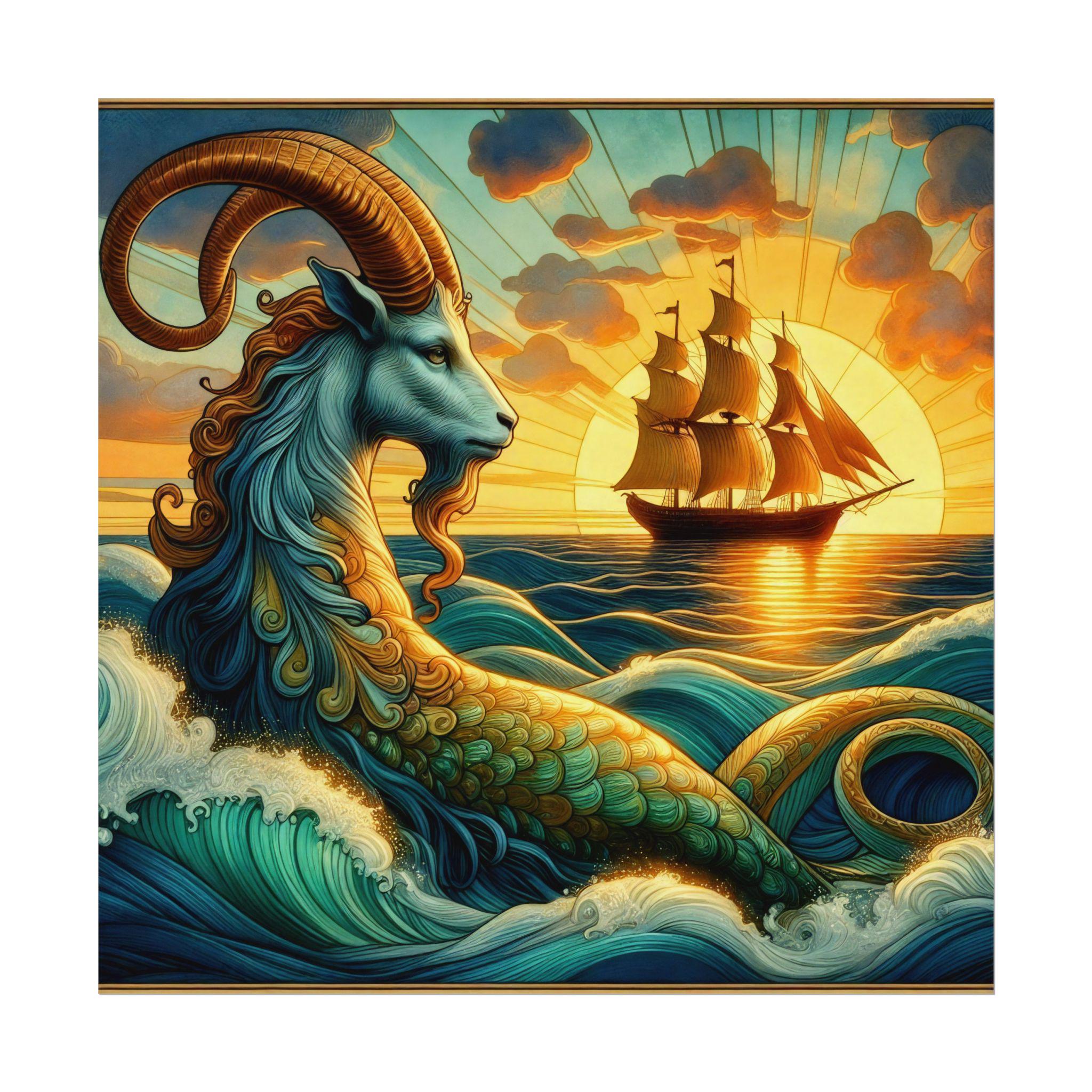 Capricorn Sea-goat Art Print: Surreal Ocean Sunset, Boho Astrology - Etsy