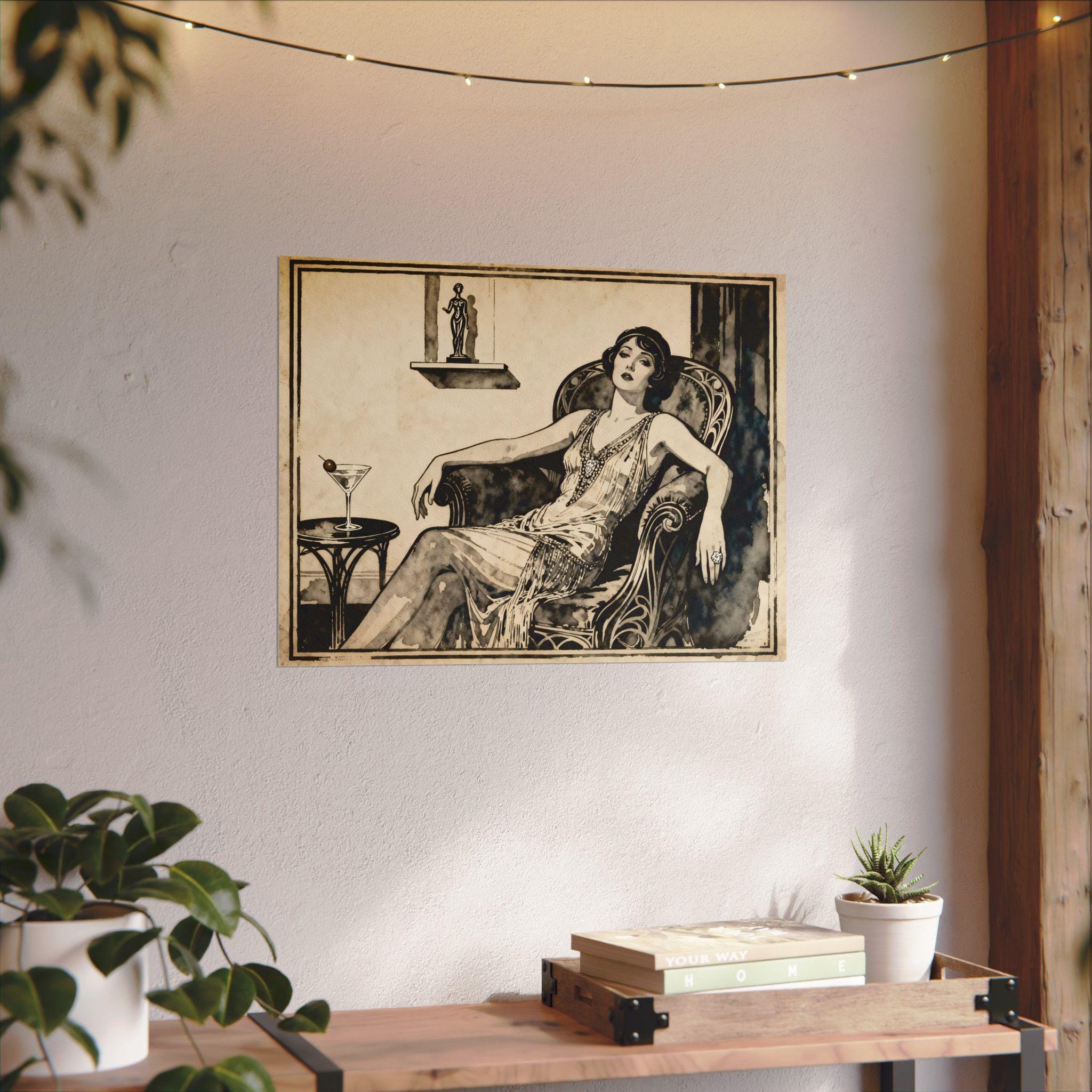 Poster: Gatsby-era Flapper Lounging in Bold 1920s Style - Etsy