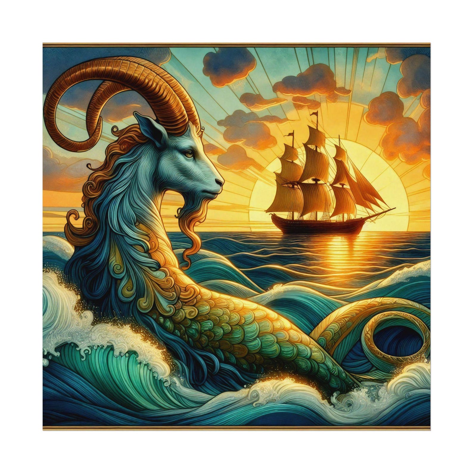 Capricorn Sea-goat Art Print: Surreal Ocean Sunset, Boho Astrology - Etsy