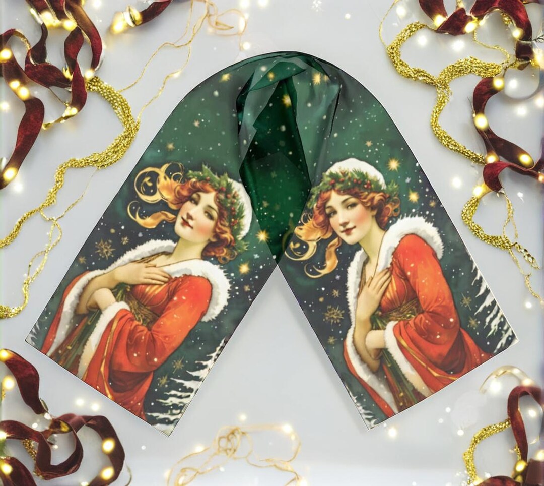 Art Nouveau Christmas Scarf: Spirit of Christmas Present, Green & Red ...