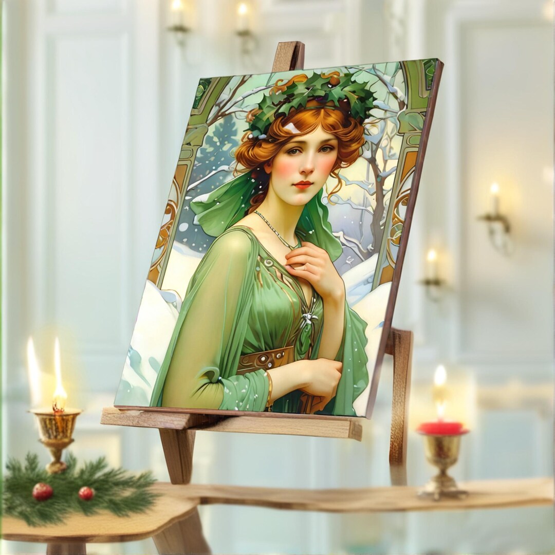 Victorian Christmas Tile: Woman With Holly Crown - Holiday Home Decor ...