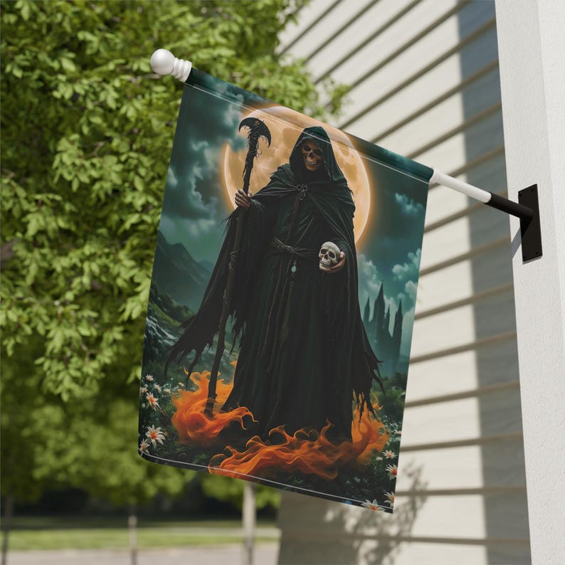 Grim Reaper Yard Flag: Skull, Full Moon, Gothic Halloween Decor - Etsy