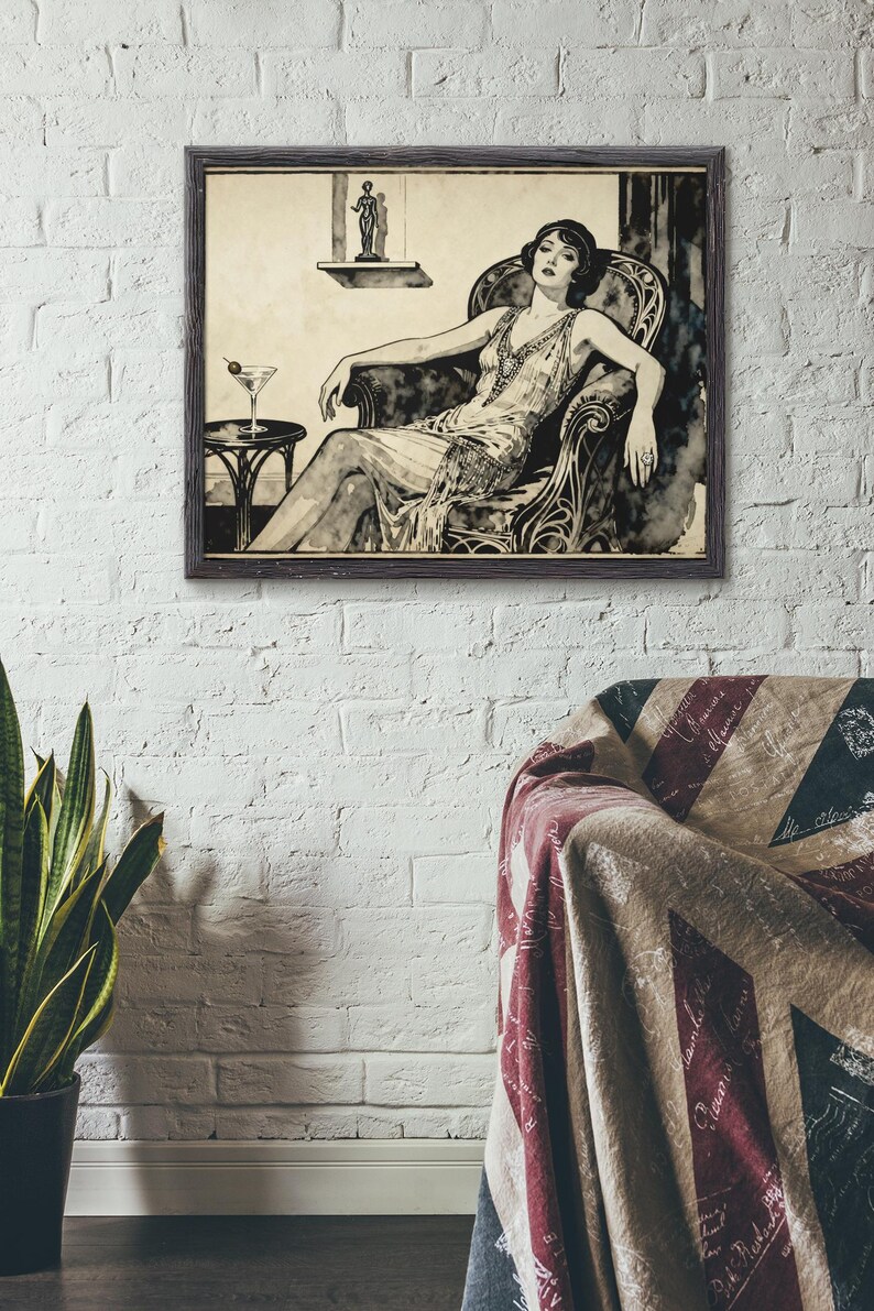 Poster: Gatsby-era Flapper Lounging in Bold 1920s Style - Etsy