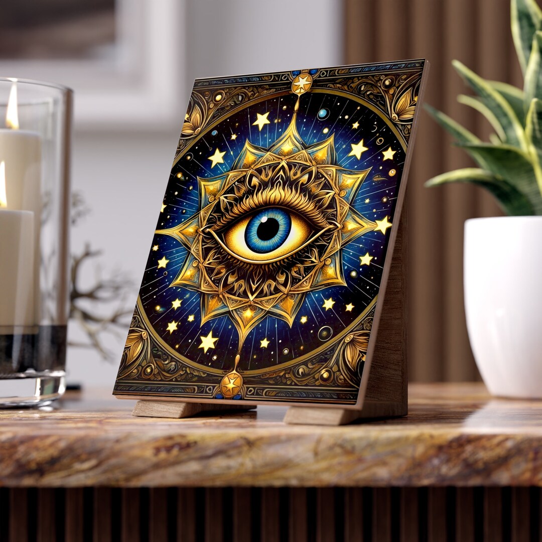 Evil Eye Ceramic Tile: Blue and Gold Art Nouveau Talisman (6x8) - Etsy
