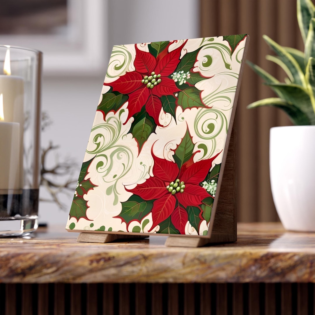 Vintage Poinsettia Christmas Tile: Holiday Wall Art (6x8-in) - Etsy