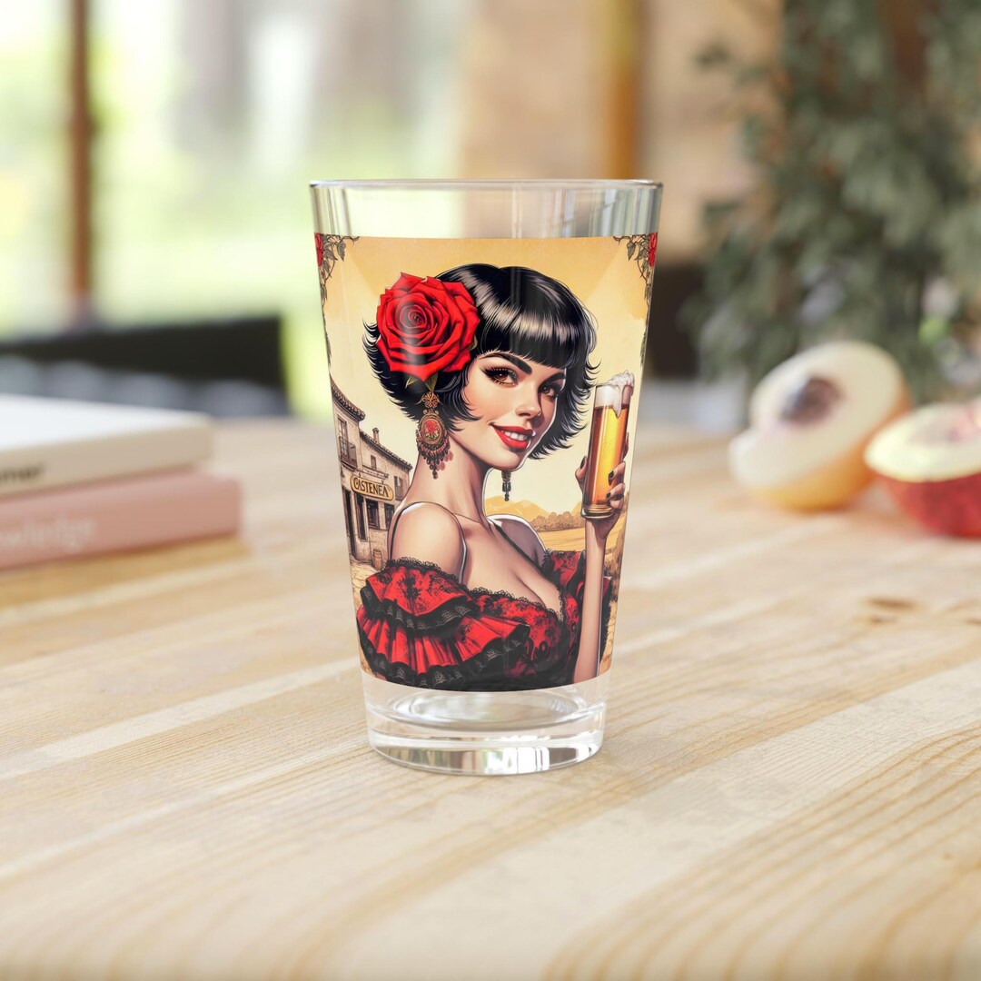 Flamenco Rose Pint Glass: Retro Spanish Barware, Fiesta Decor - Etsy