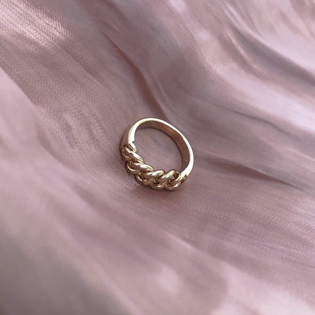 Gold Curb Chain Ring, Thick Retro Chain Ring, Classic Vintage Inspired ...