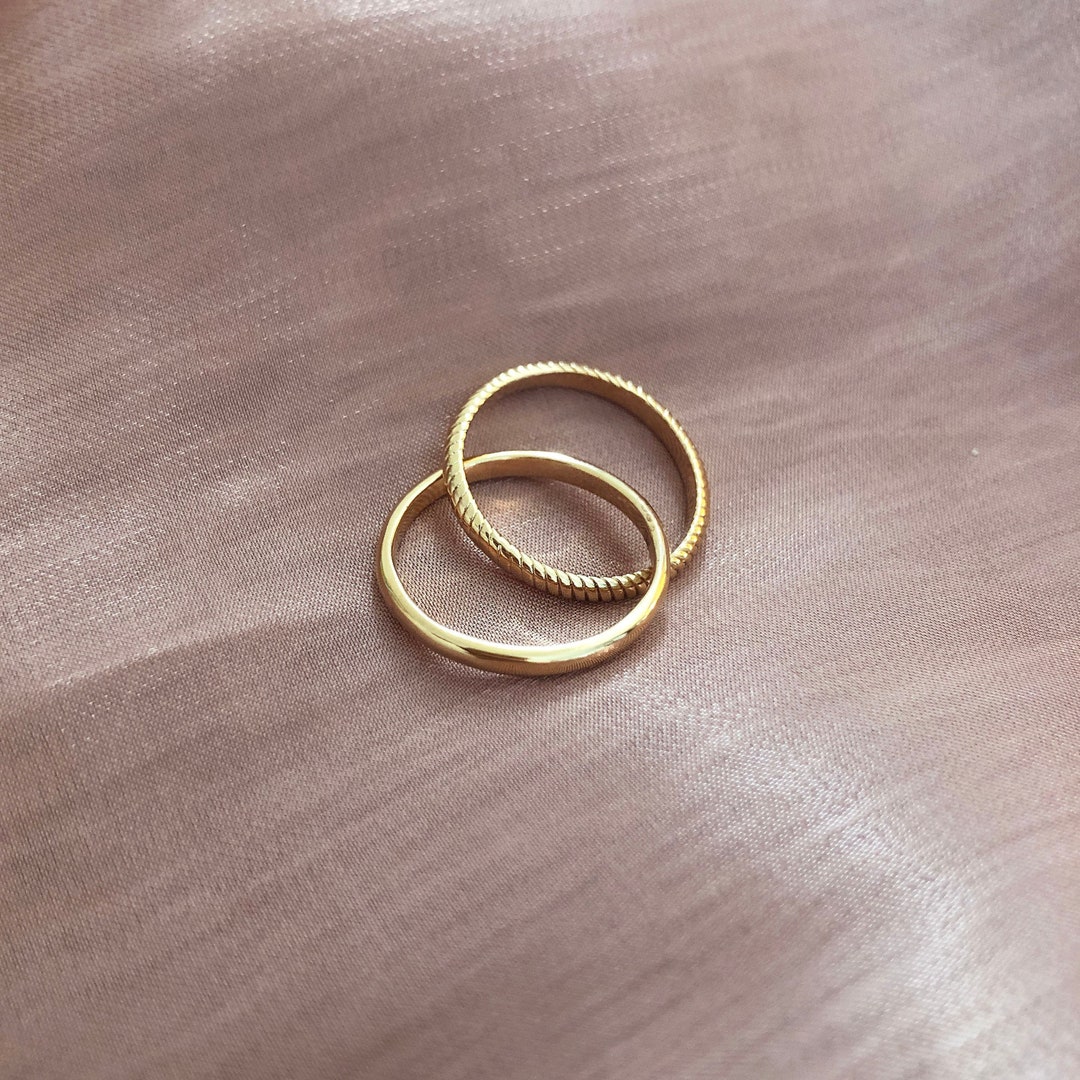 Gold Double Twin Rings, Two Interlocked Connected Dainty Rings ...