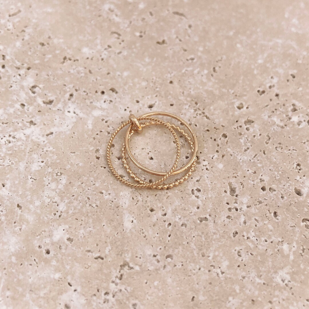 Triple Dainty Gold Sparkly Ring, Set of 3 Stackable Simple Delicate ...