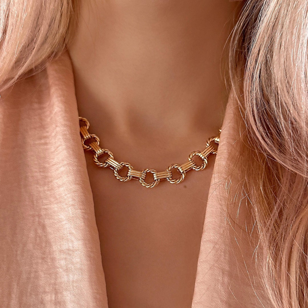 Thick Gold Chain Necklace, 18k Goldplated Geometric Chunky Chain ...