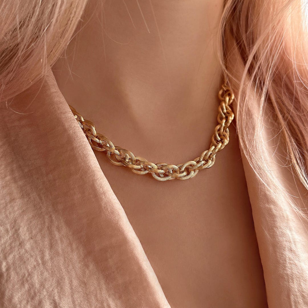 Thick Gold Chain Necklace, 18k Goldplated Rope Chunky Chain Layering ...
