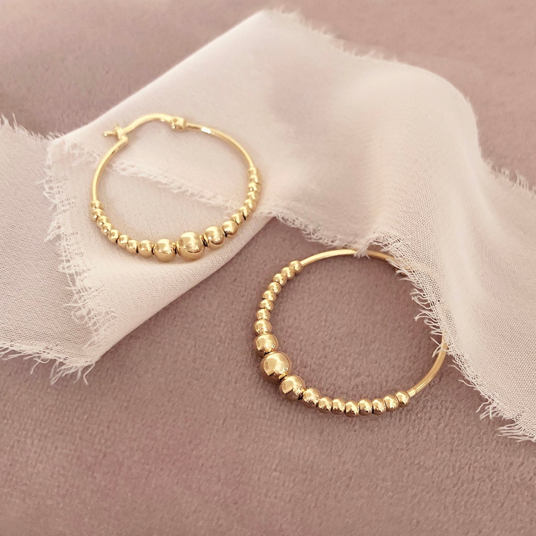 Elegant Gold Beaded Hoops Vintage Inspired Boho Round Bead - Etsy