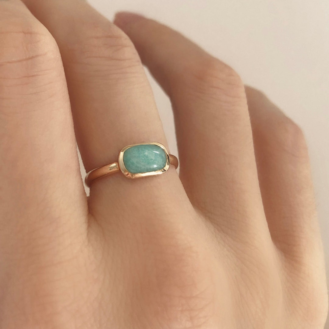 Gold Amazonite Gemstone Ring, Mint Green Stone Simple Boho Ring, Boho ...