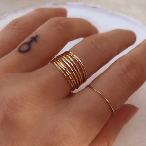 Thin Dainty Gold Hammered Ring, 18k Goldplated Stackable Simple Delicate Ring for Her, Textured ...
