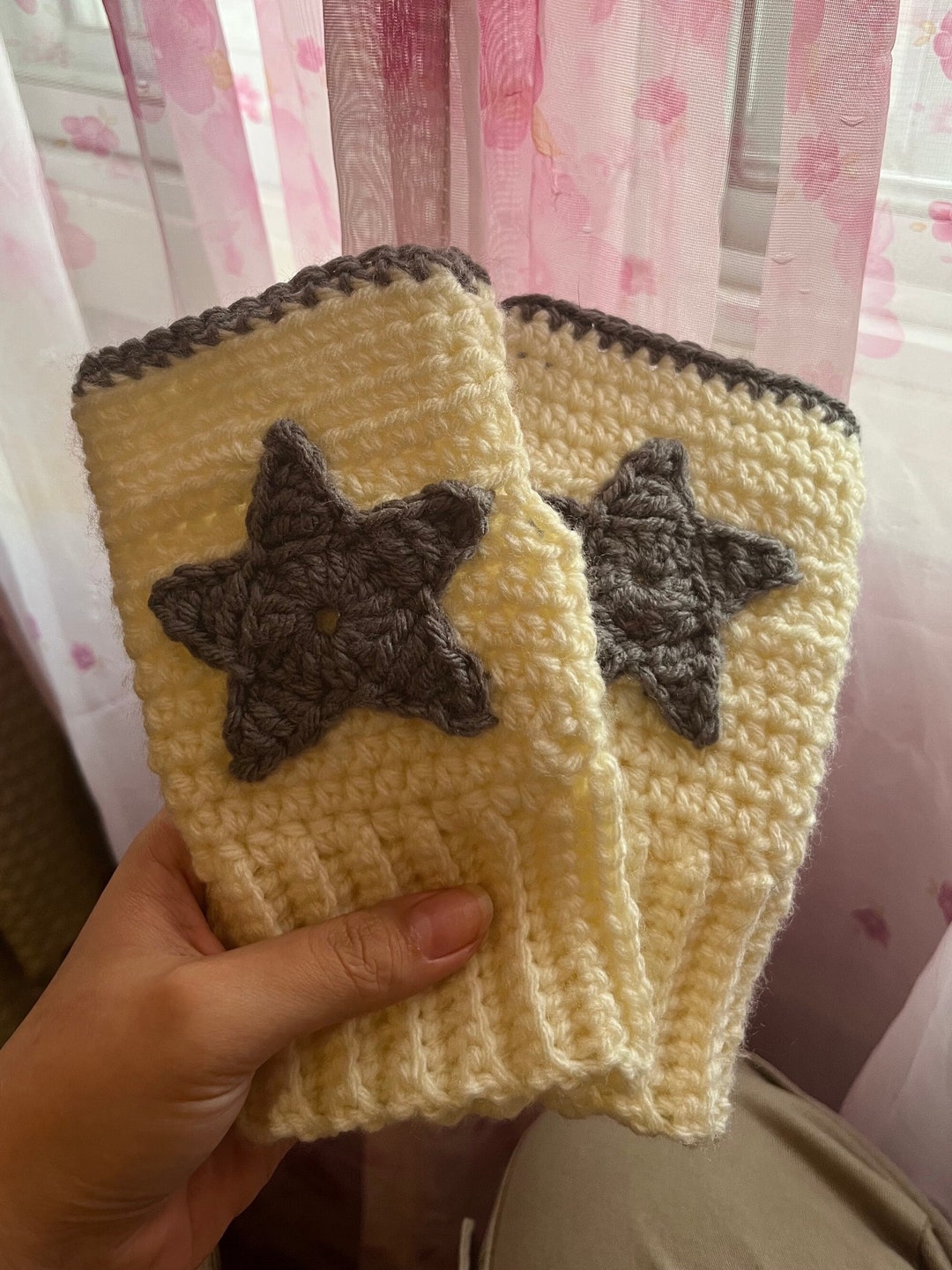 Crochet Hearts and Stars Hand Warmers ~ Handmade Soft Fingerless Gloves ...