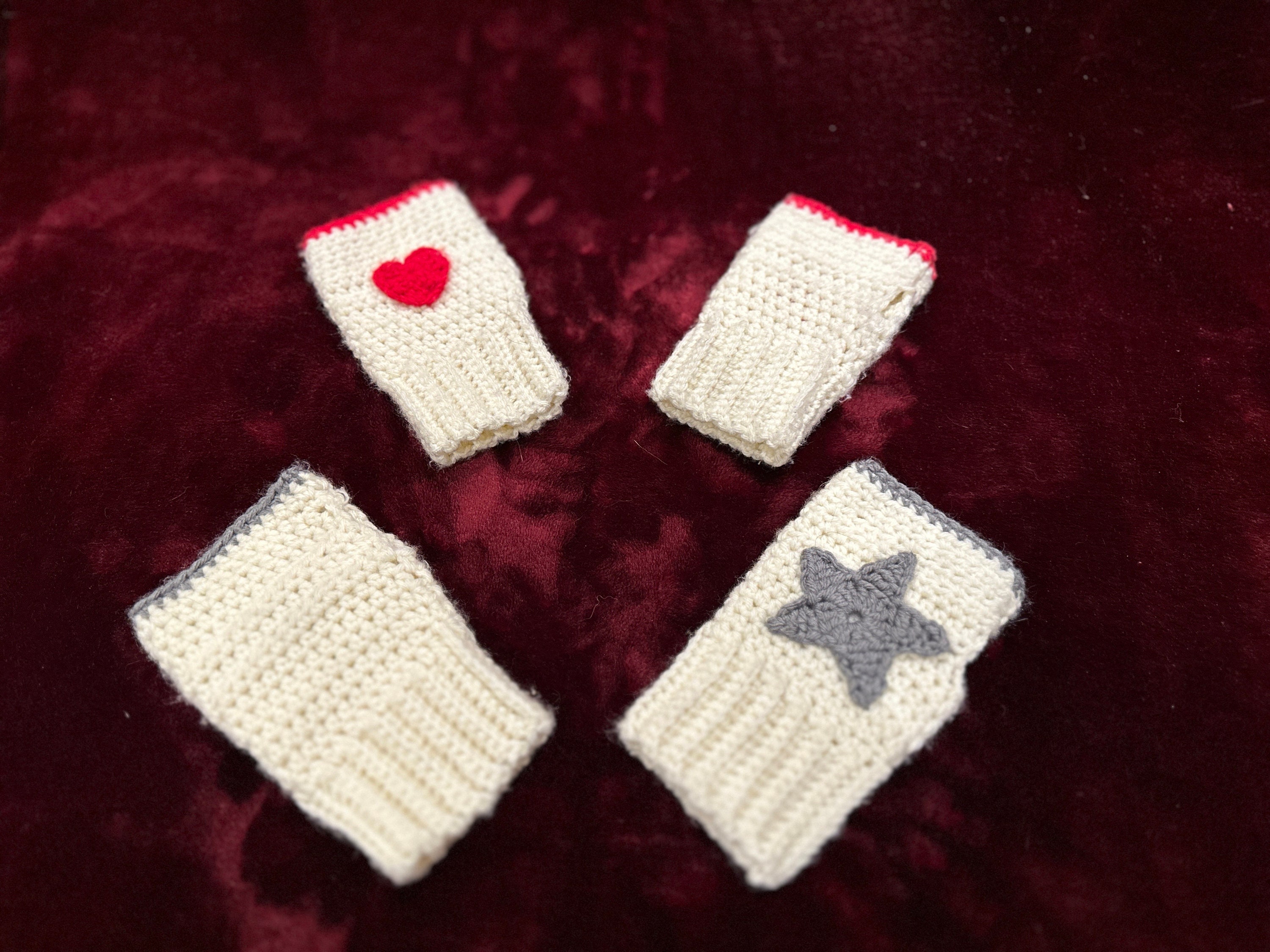 Crochet Hearts and Stars Hand Warmers ~ Handmade Soft Fingerless Gloves ...