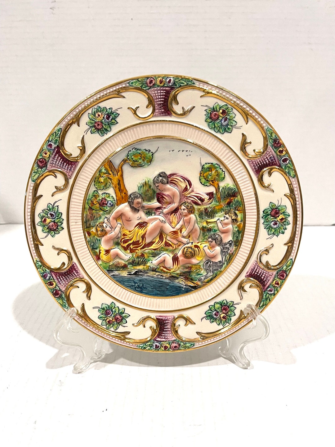 Vintage Capodimonte Hand Painted 3D Porcelain Wall Handing Plate Marked ...