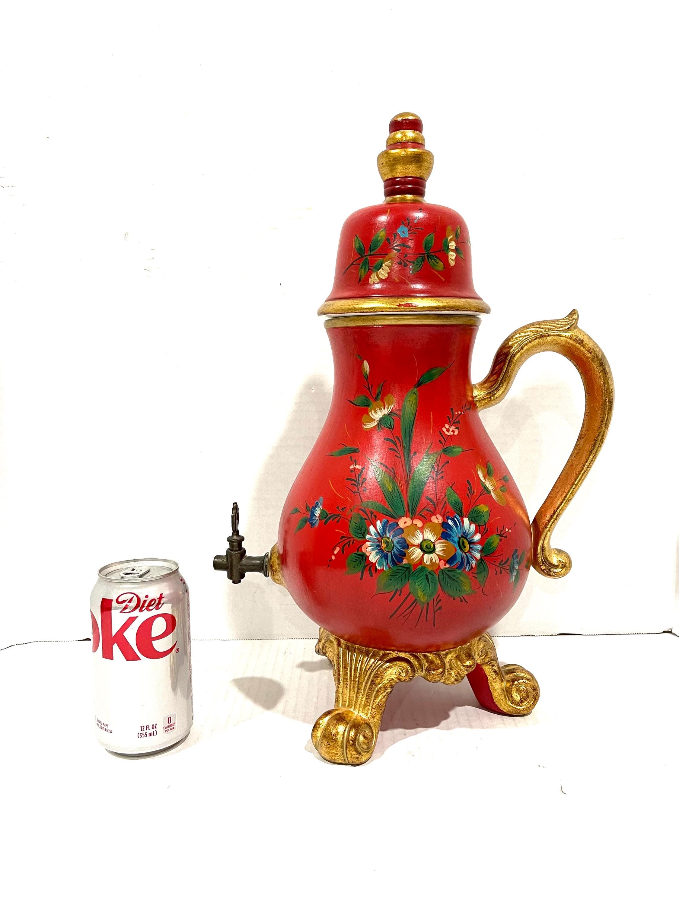 Vintage Italy Teapot Hand Painted Porcelain Red Flowers Footed ...
