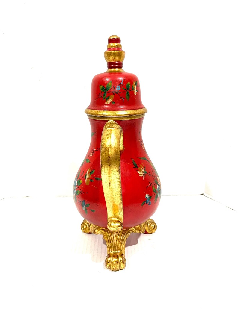 Vintage Italy Teapot Hand Painted Porcelain Red Flowers Footed ...