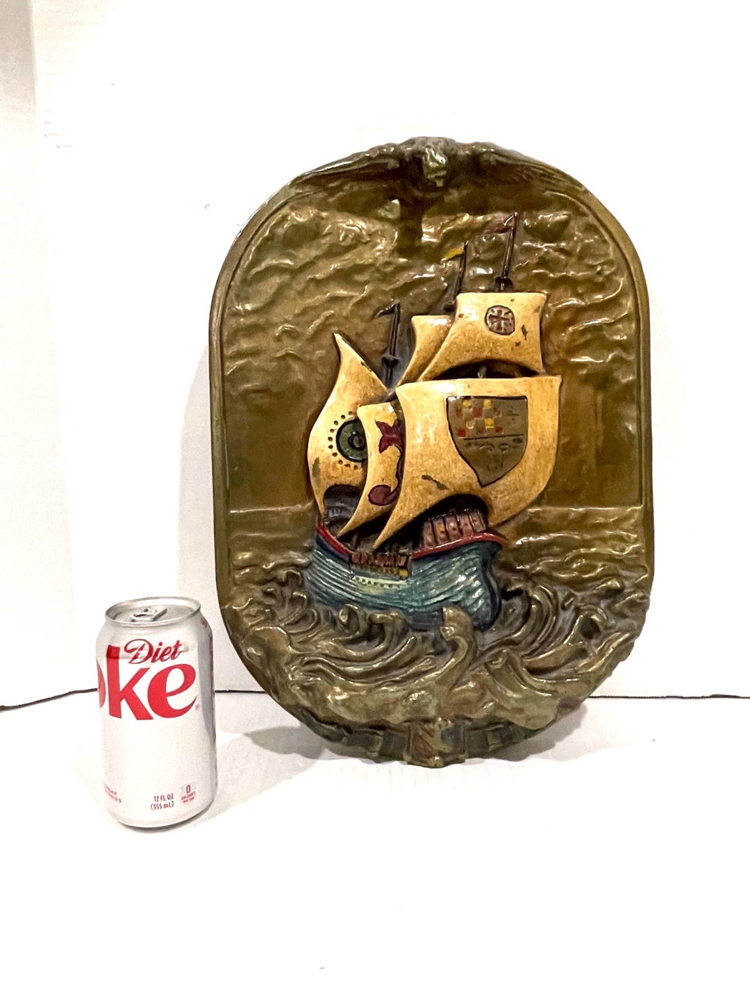 Large Vintage Mid-century 3D Sailing War Ship Wall Hanging Armor Bronze ...