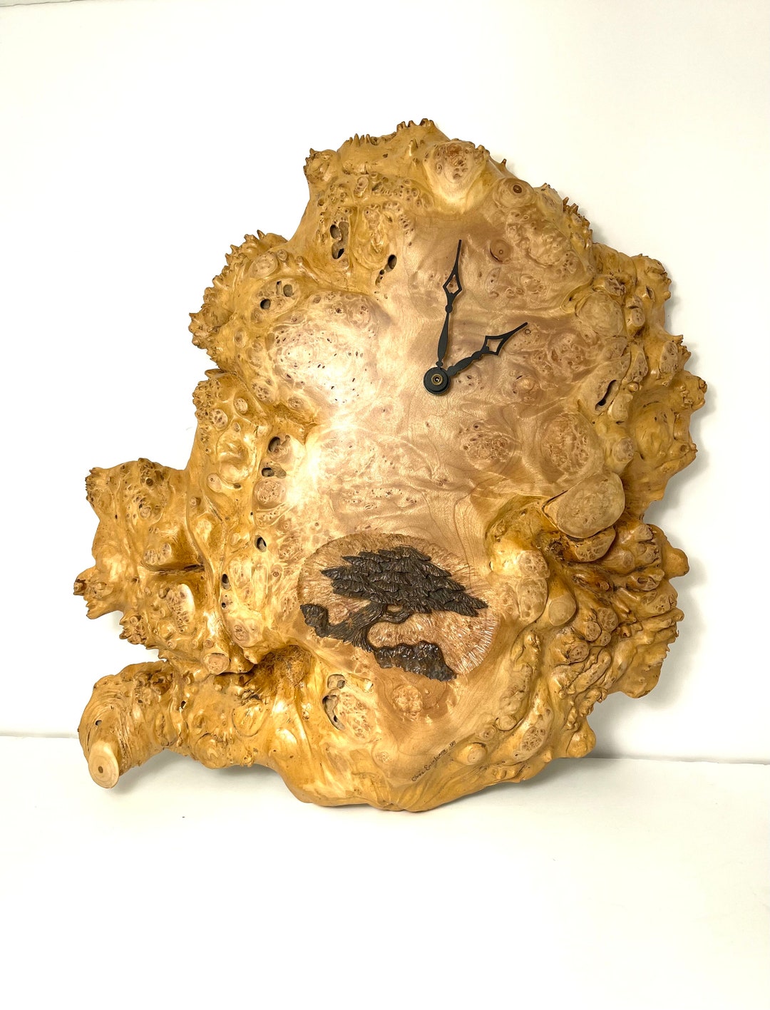 Maple Burl Wood Wall Clock: Hand Carved Tree Art, Signed Chris Erickson ...
