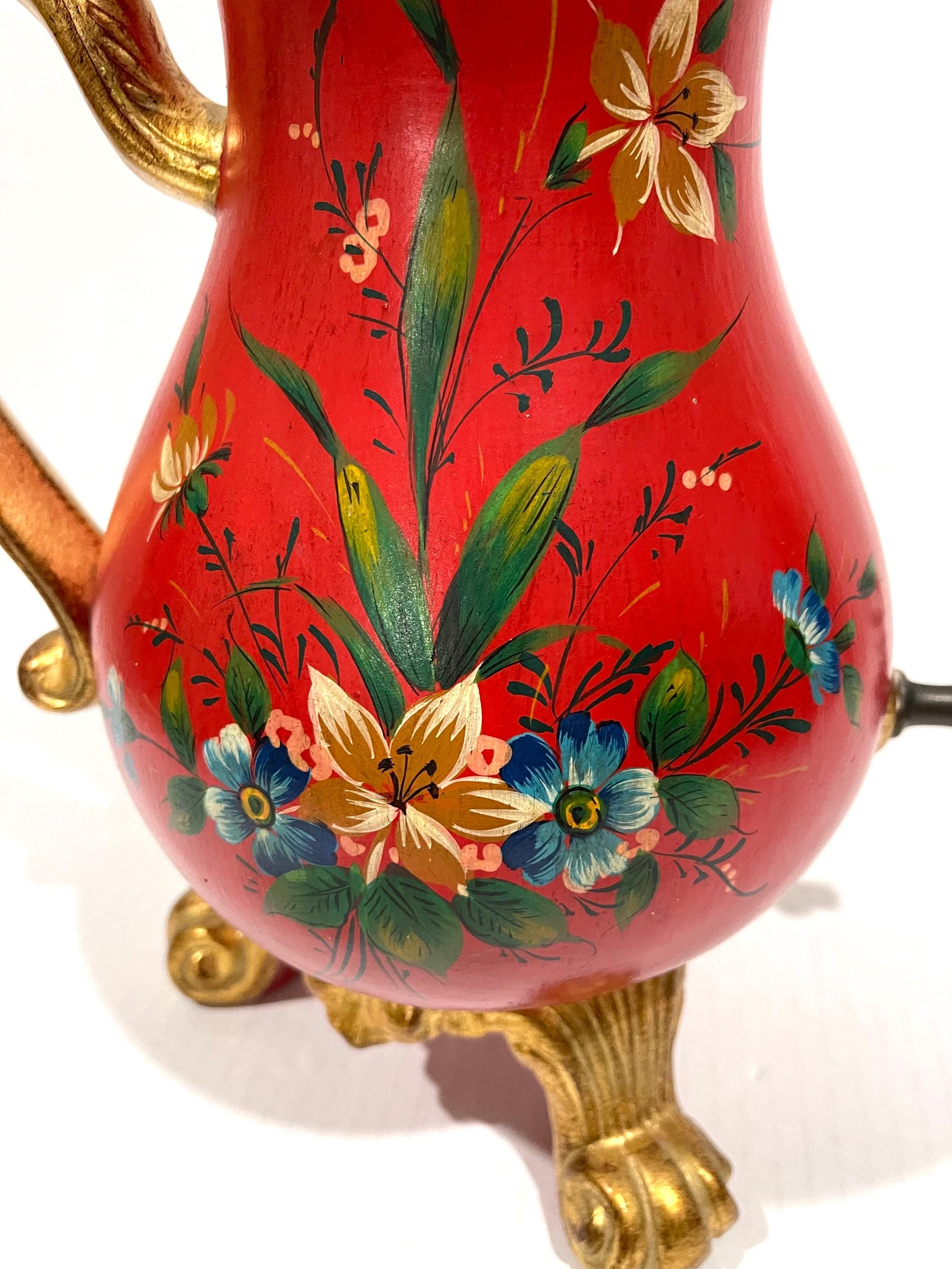 Vintage Italy Teapot Hand Painted Porcelain Red Flowers Footed ...