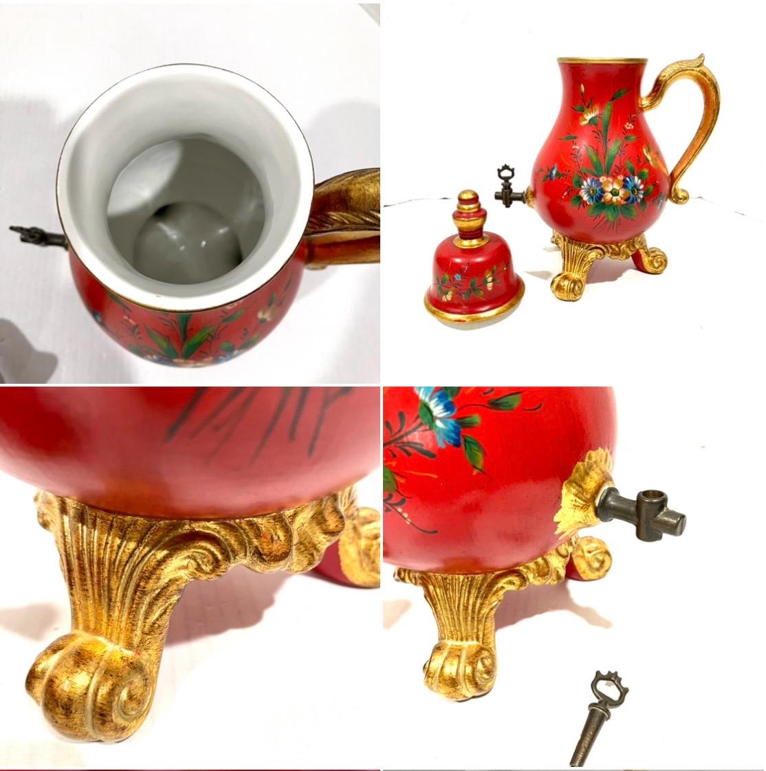 Vintage Italy Teapot Hand Painted Porcelain Red Flowers Footed ...