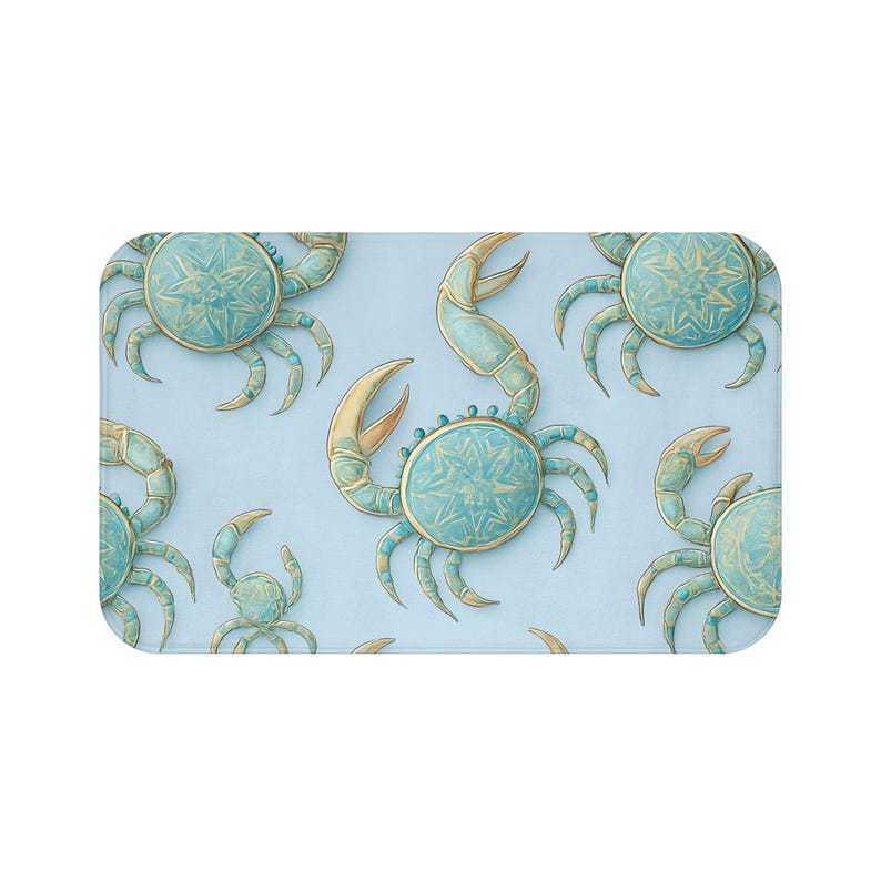 Coastal Crab Bath Mat, Nautical Bathroom Décor, Beach House Accessory ...