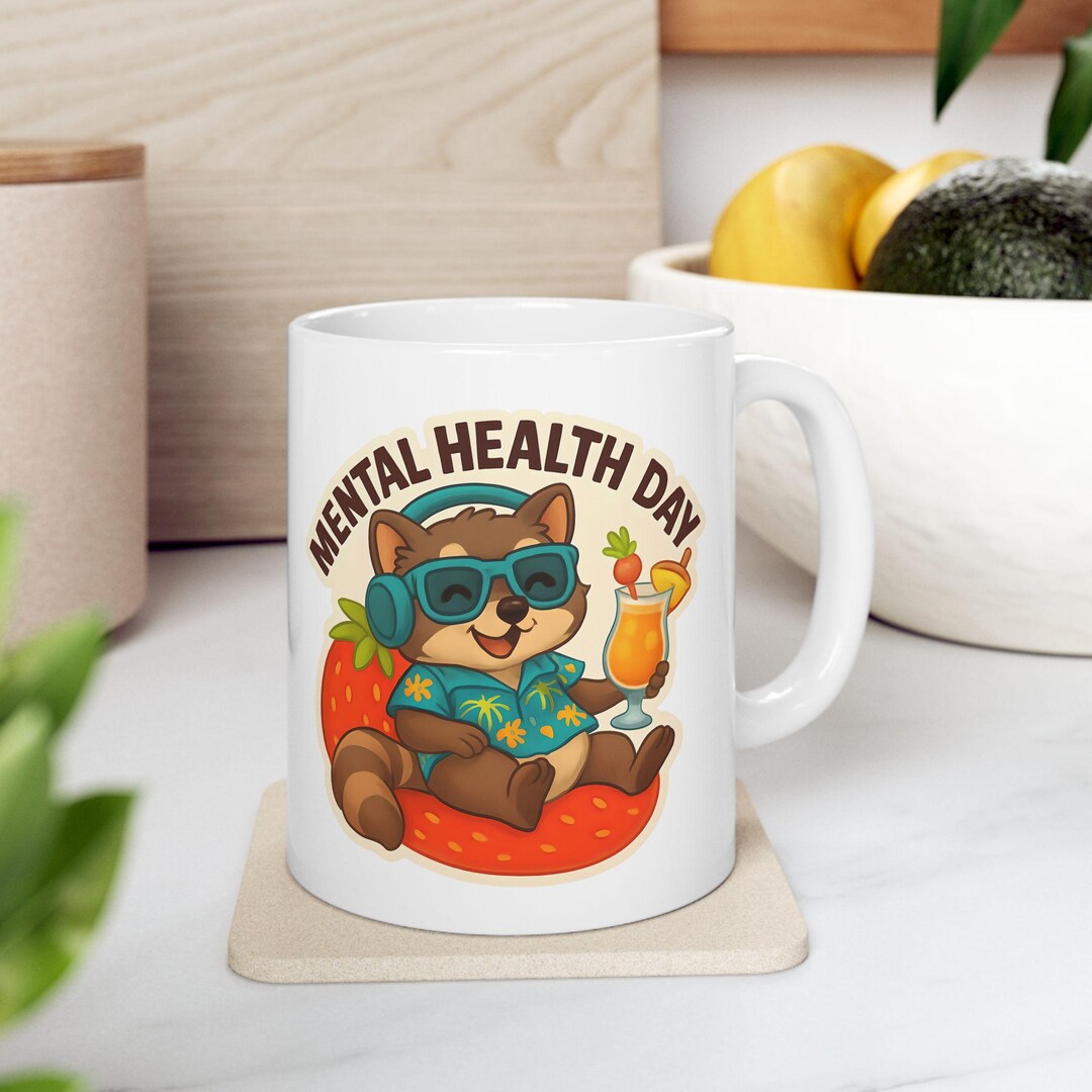 Mental Health Day Ceramic Mug - Cute Animal Design, Coffee Cup, Gift ...