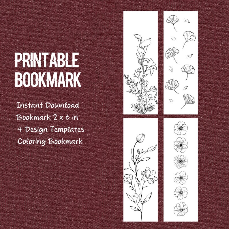 Simple Printable Bookmark, Coloring Tracker, Flower DIY Page, Booklover ...