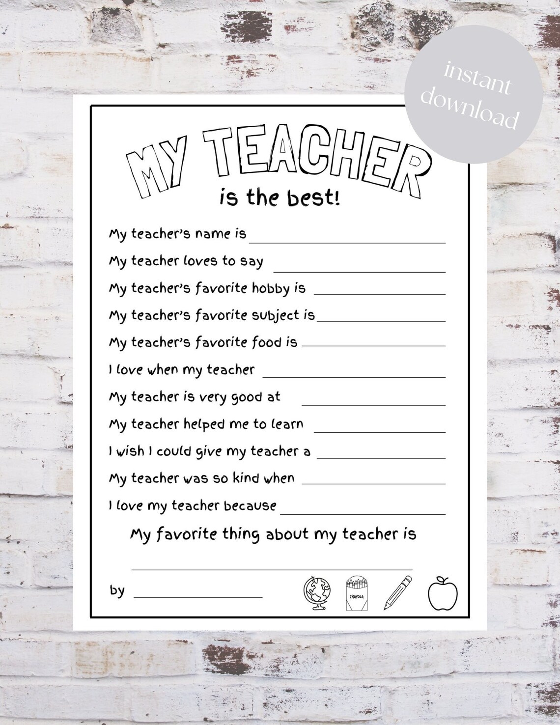 Teacher Appreciation Gift, Printable Teacher Thank You, End of School ...