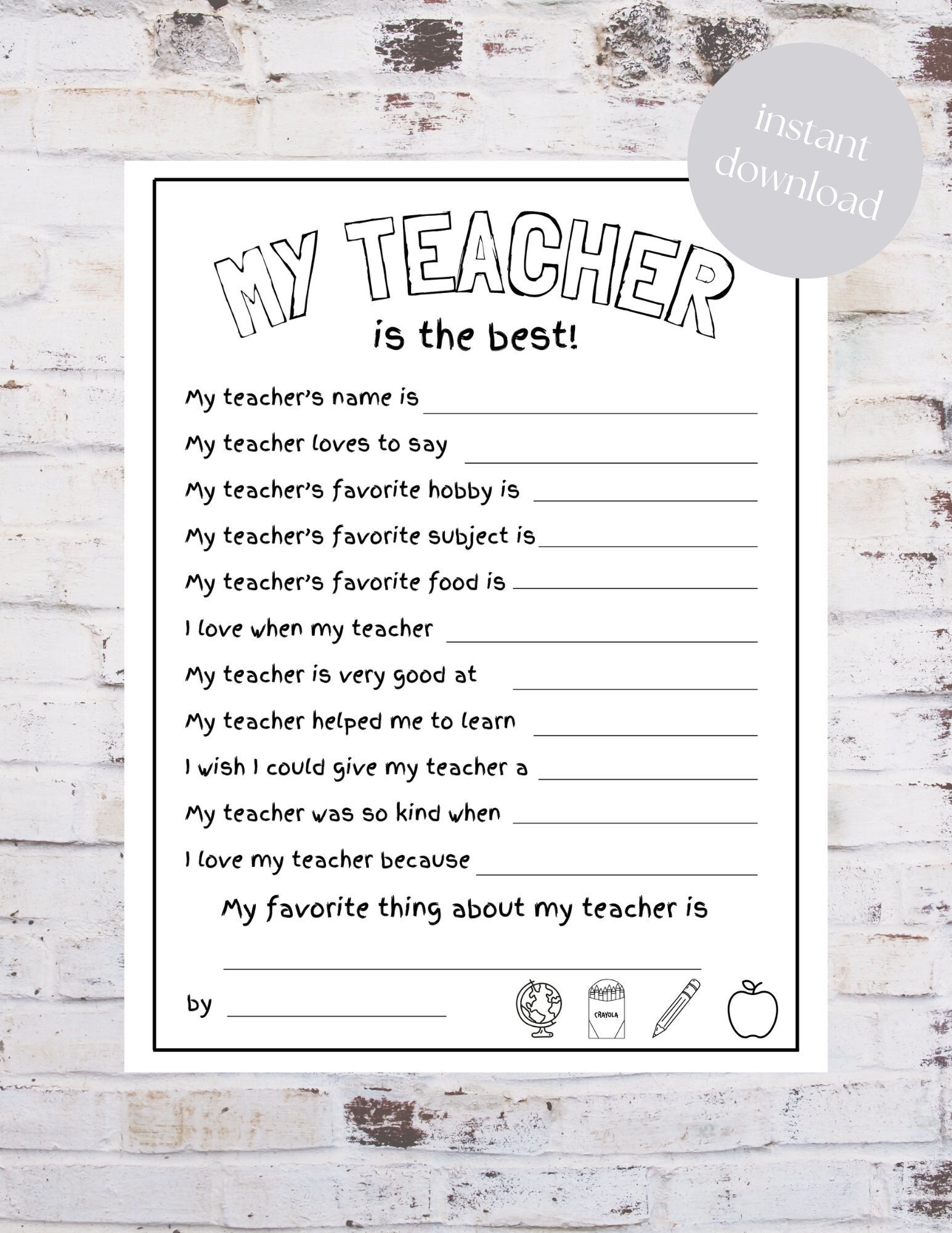 Teacher Appreciation Gift, Printable Teacher Thank You, End of School ...