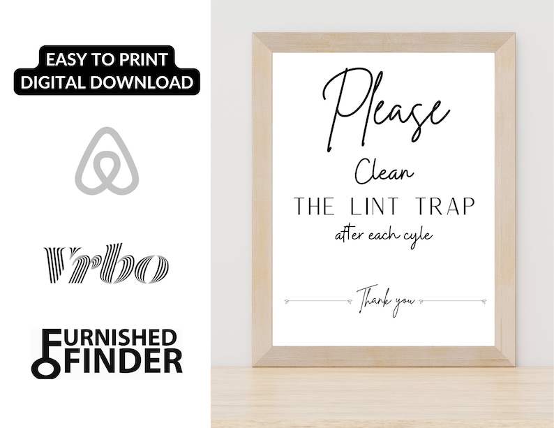 Airbnb Sign | Please Clean the Lint Trap | Laundry Room Printable Sign ...