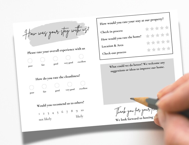 Airbnb Guest Feedback Form | Feedback Comment Card | 6x4 | Airbnb| VRBO ...