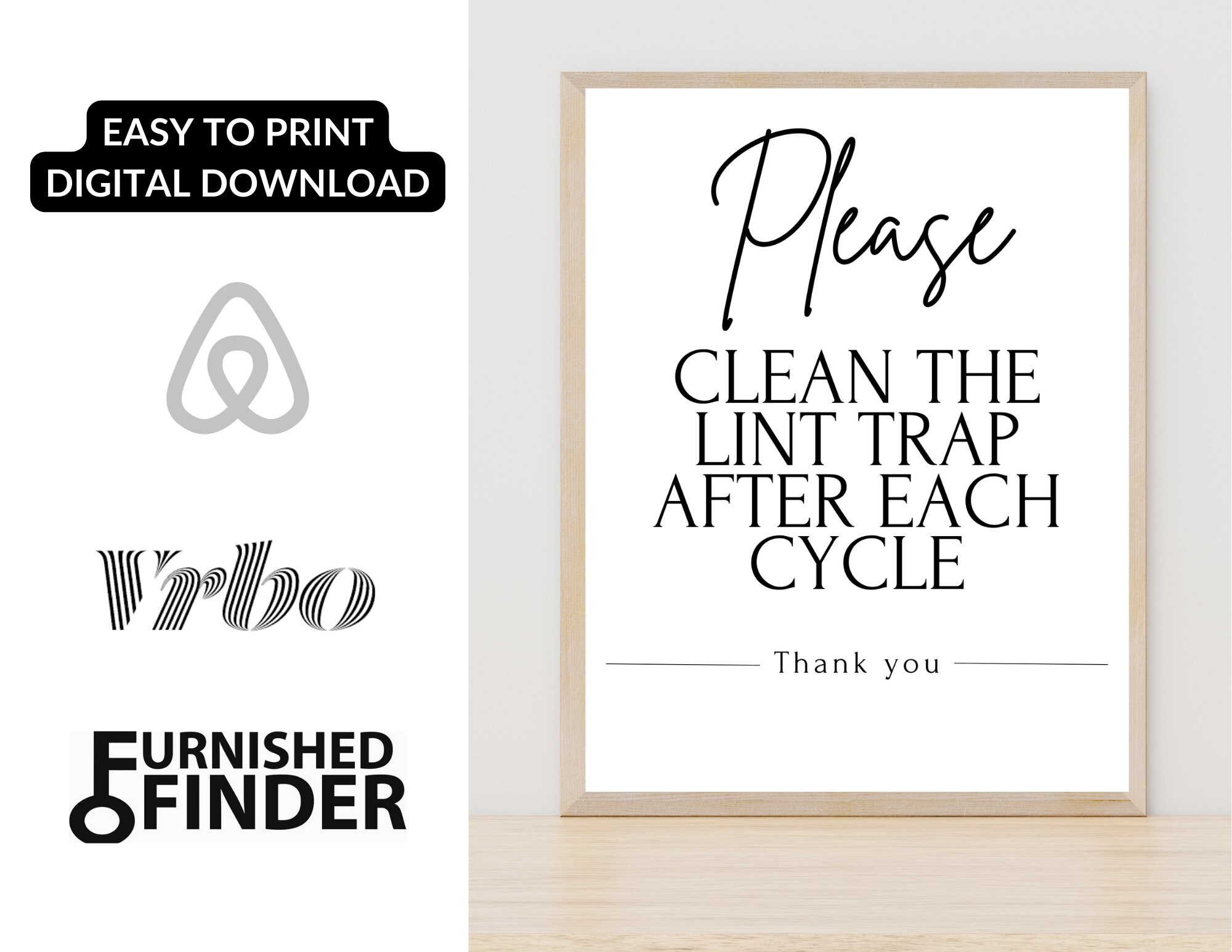 Airbnb Sign Please Clean the Lint Trap Laundry Room Printable Sign - Etsy