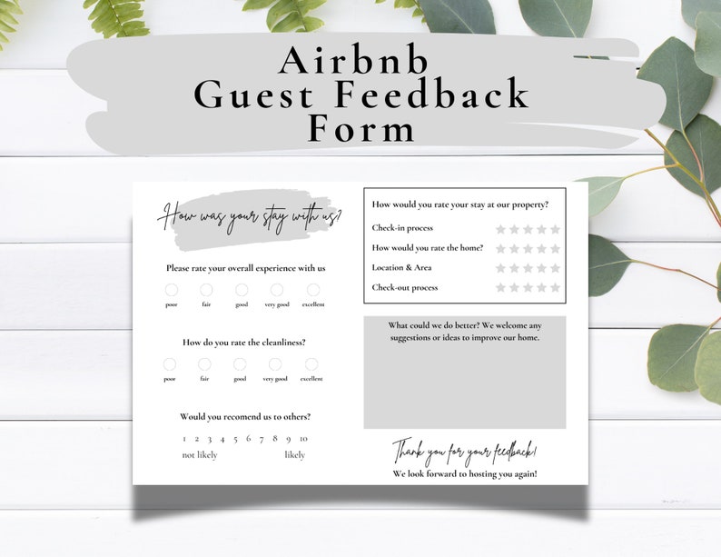 Airbnb Guest Feedback Form | Feedback Comment Card | 6x4 | Airbnb| VRBO ...