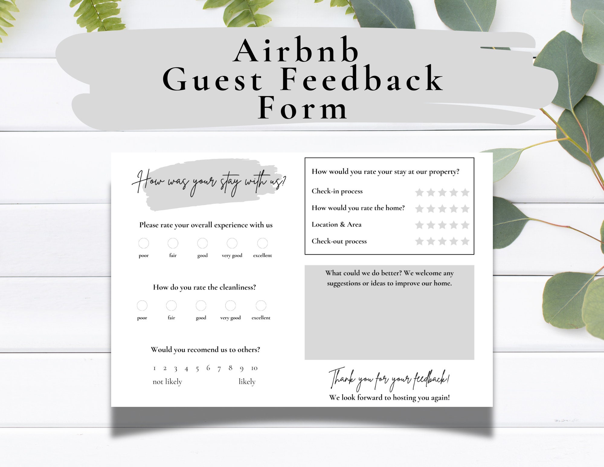 Airbnb Guest Feedback Form | Feedback Comment Card | 6x4 | Airbnb| VRBO ...
