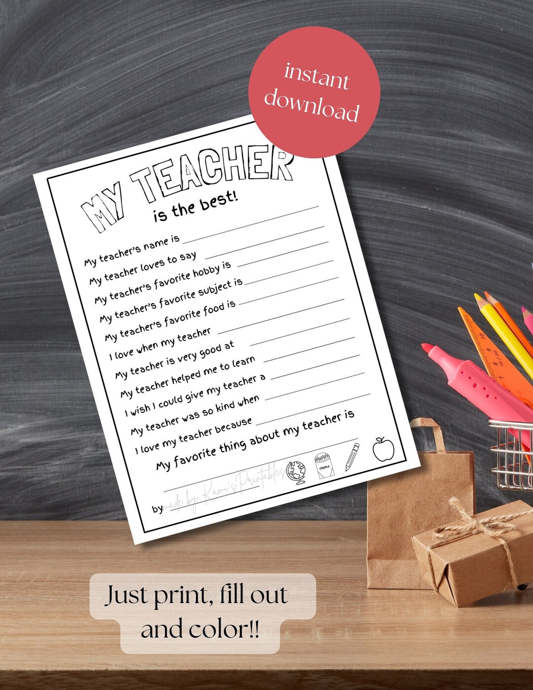 Teacher Appreciation Gift, Printable Teacher Thank You, End of School ...