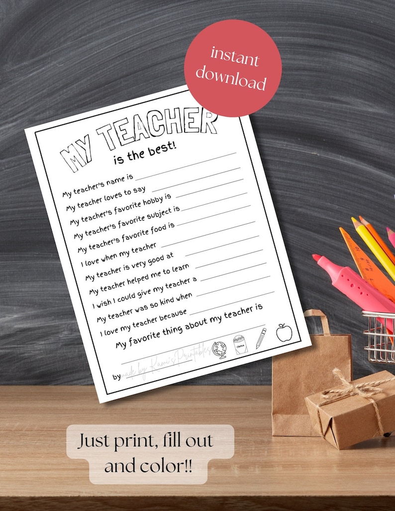 Teacher Appreciation Gift, Printable Teacher Thank You, End of School ...