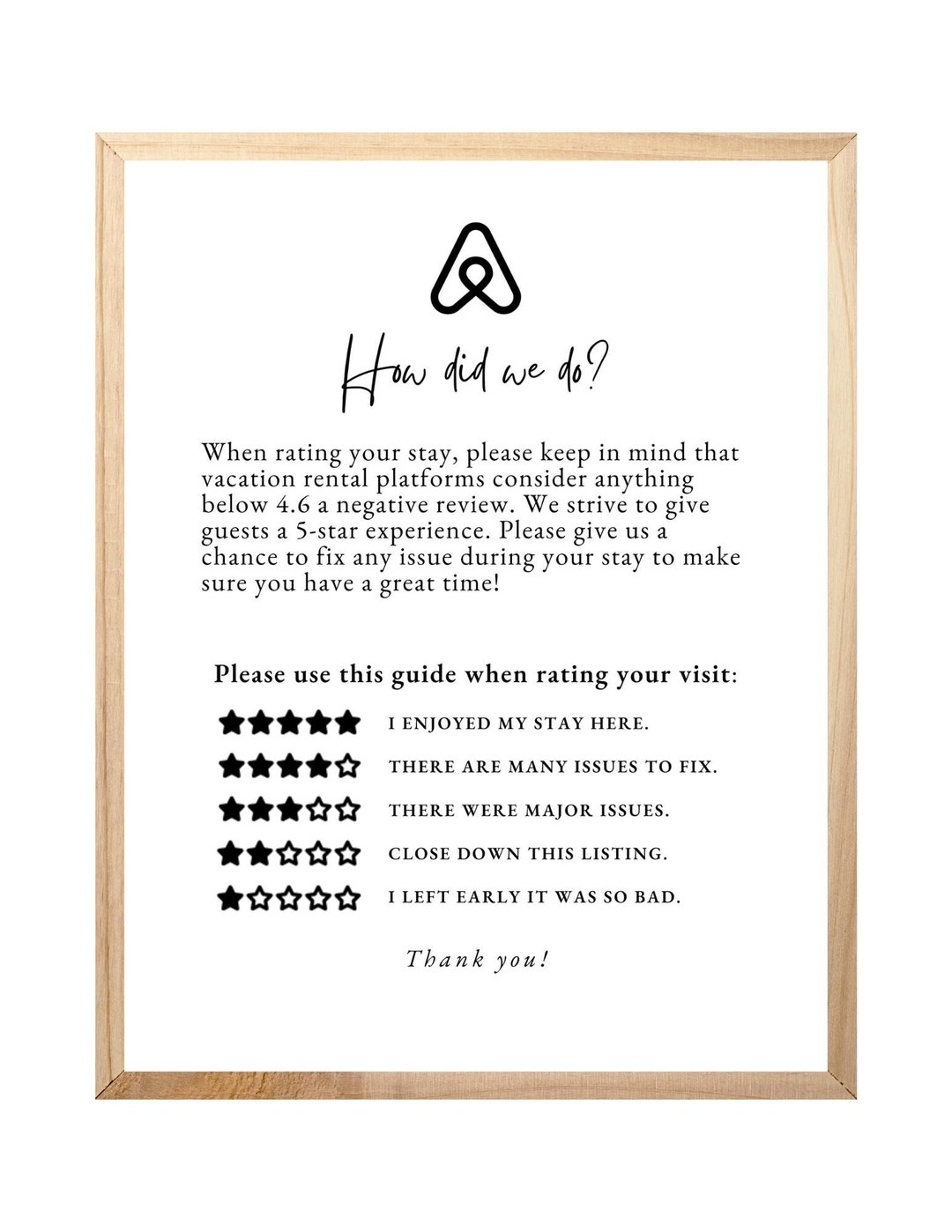 Airbnb Star Rating Guide Printable (PDF) - Etsy