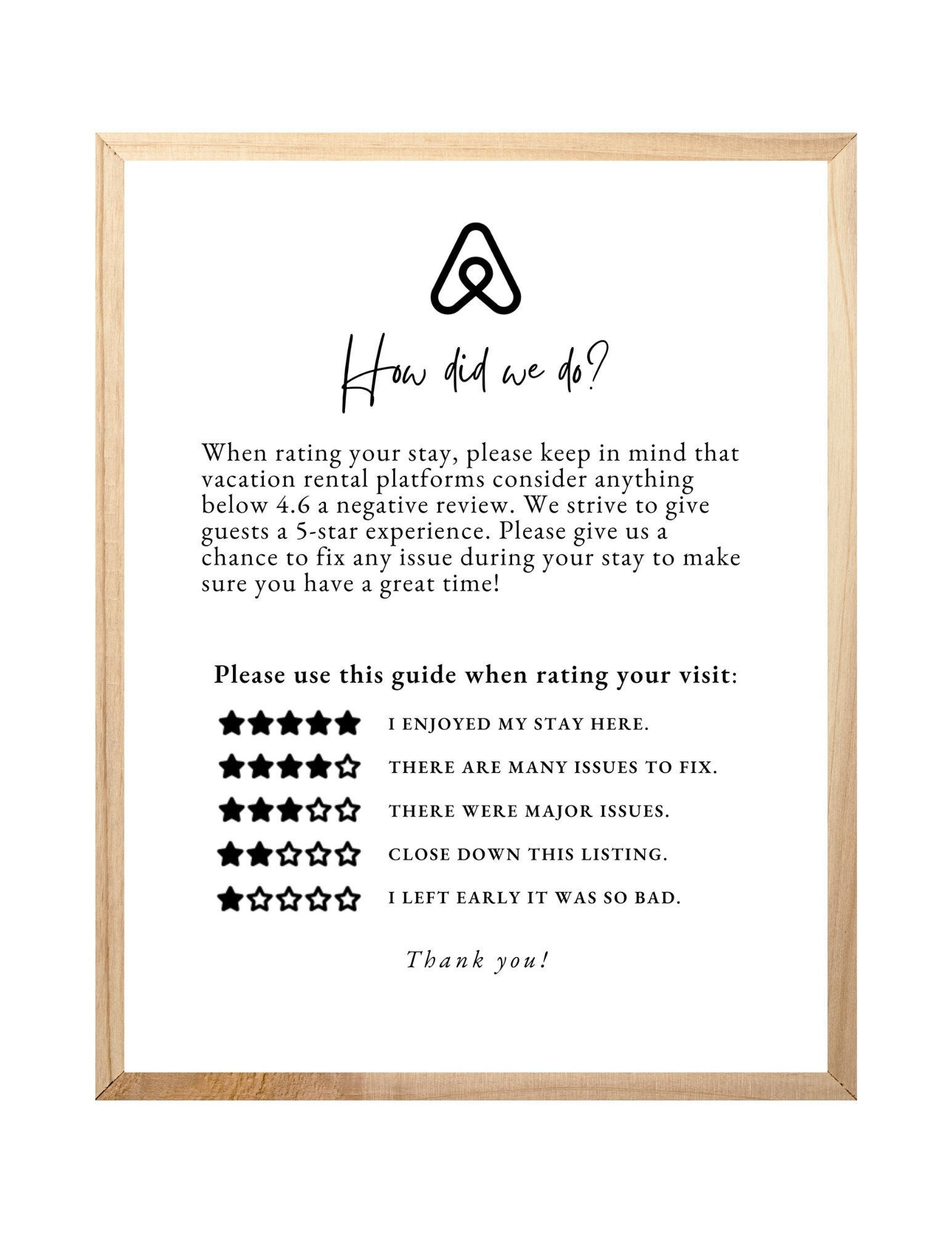 Airbnb Star Rating Explanation Printable PDF, 5 Star Rating Guide ...