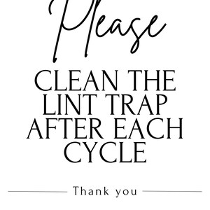 Airbnb Sign Please Clean the Lint Trap Laundry Room Printable Sign - Etsy
