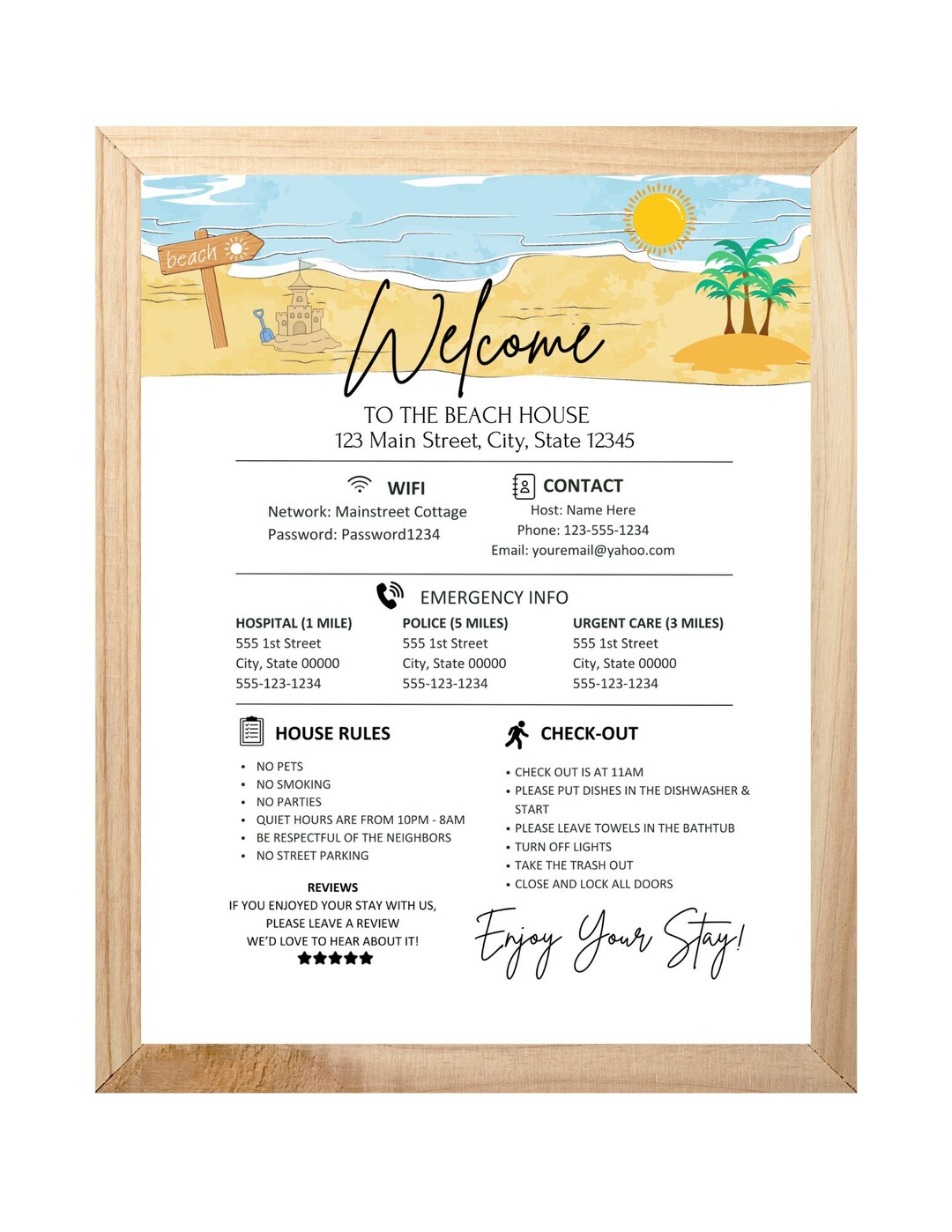 Beach House Welcome Sign Template: Vacation Rental Guest Info (digital ...