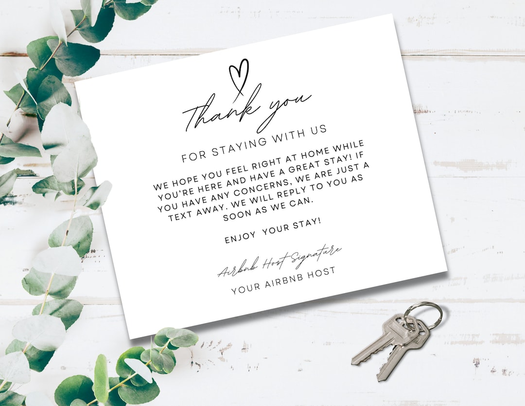 Airbnb Host Thank You Card Template: Editable Welcome Card (canva) - Etsy