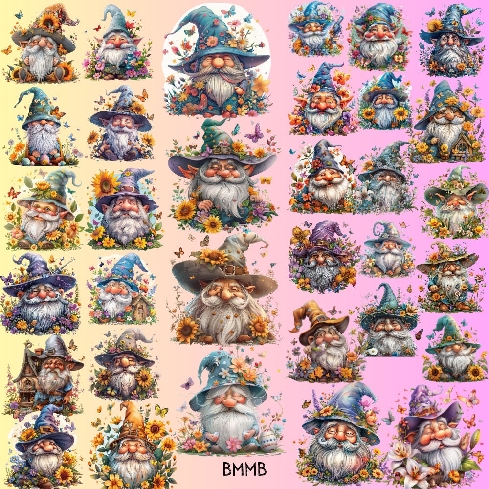 Cute Gnomes Garden Watercolor Collection Clipart, 59 PNG 300DPI Cute ...